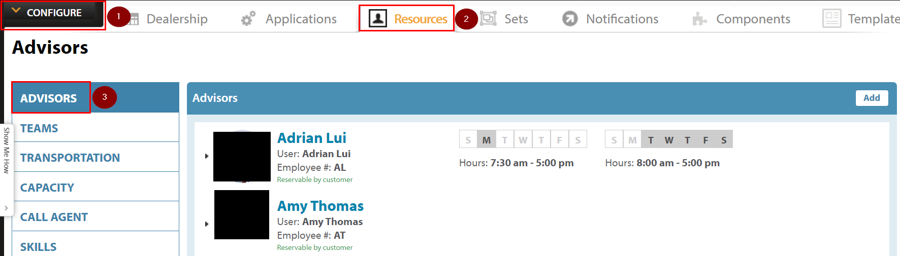 Schedule - Configure - Xtime - Advisors Page