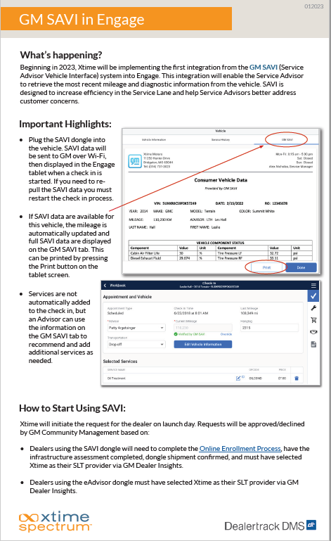 GM - Service Advisor Vehicle Interface (SAVI)