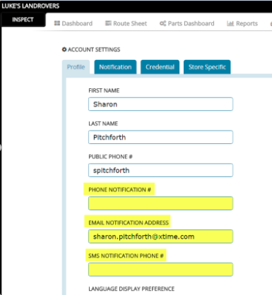 Xtime Inspect User Accounts - Inspect - Setup User Notifications
