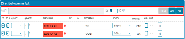 Xtime Inspect Dashboard - Inspect - Parts Detail Page