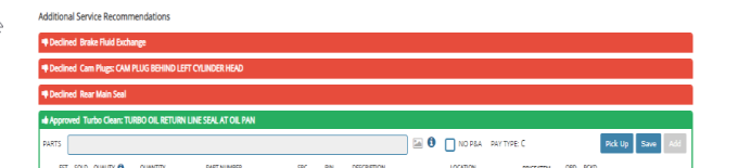 Xtime Inspect Dashboard - Inspect - Parts Detail Page