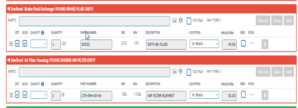 Xtime Inspect Dashboard - Inspect - Parts Detail Page