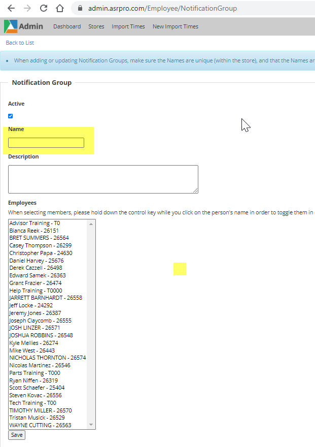 Xtime Inspect - Notifications - Notification groups