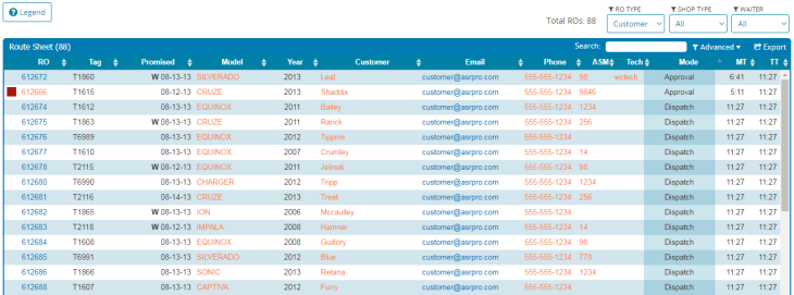 Xtime Inspect Dashboard - Inspect - Route Sheet
